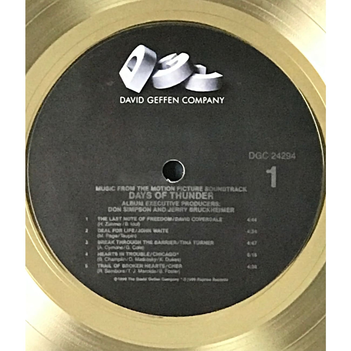 musicgoldmine.com - Days Of Thunder Soundtrack RIAA Gold Album Award – MusicGoldmine.com