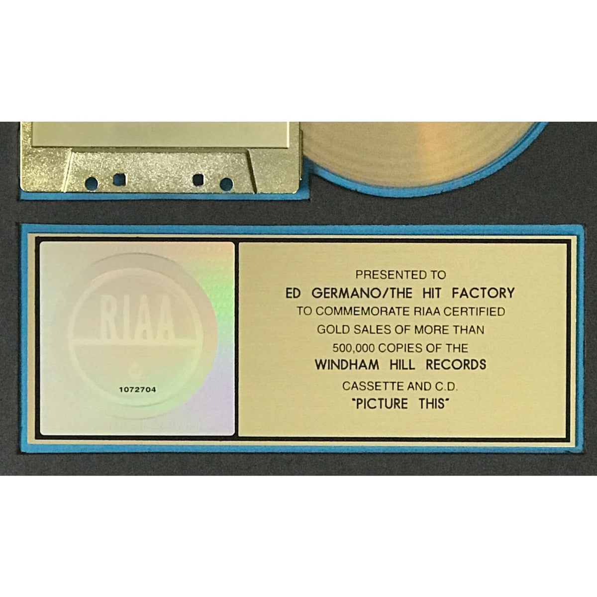 musicgoldmine.com - Jim Brickman Picture This RIAA Gold Album Award – MusicGoldmine.com