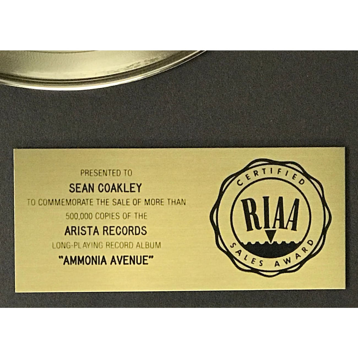 musicgoldmine.com - The Alan Parsons Project Ammonia Avenue RIAA Gold Album Award ...