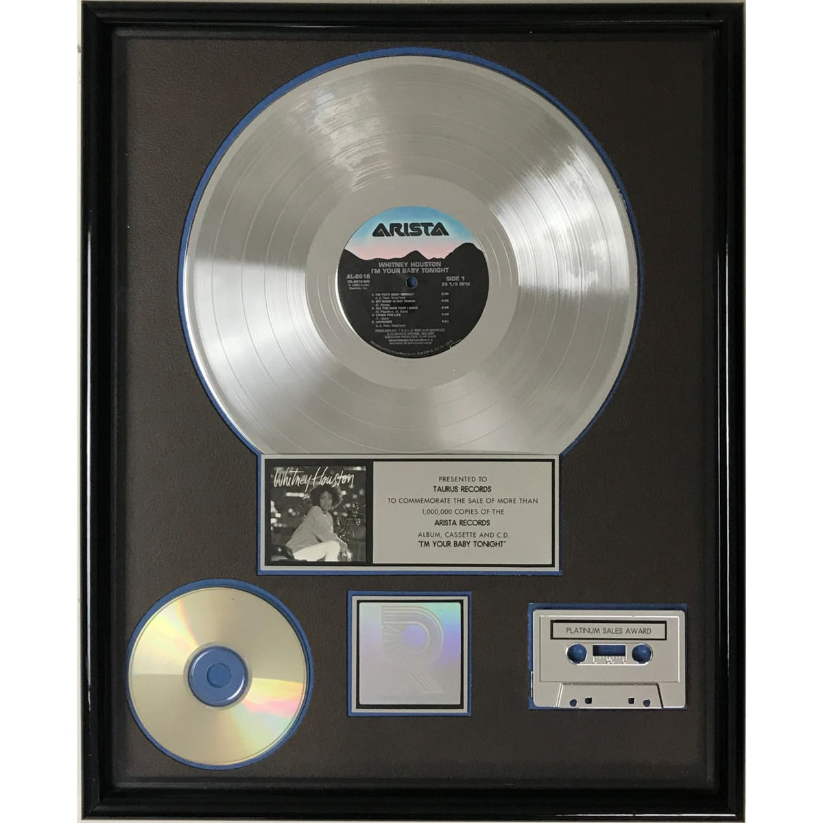 musicgoldmine.com - Whitney Houston I'm Your Baby Tonight RIAA Platinum LP Award – MusicGoldmine.com