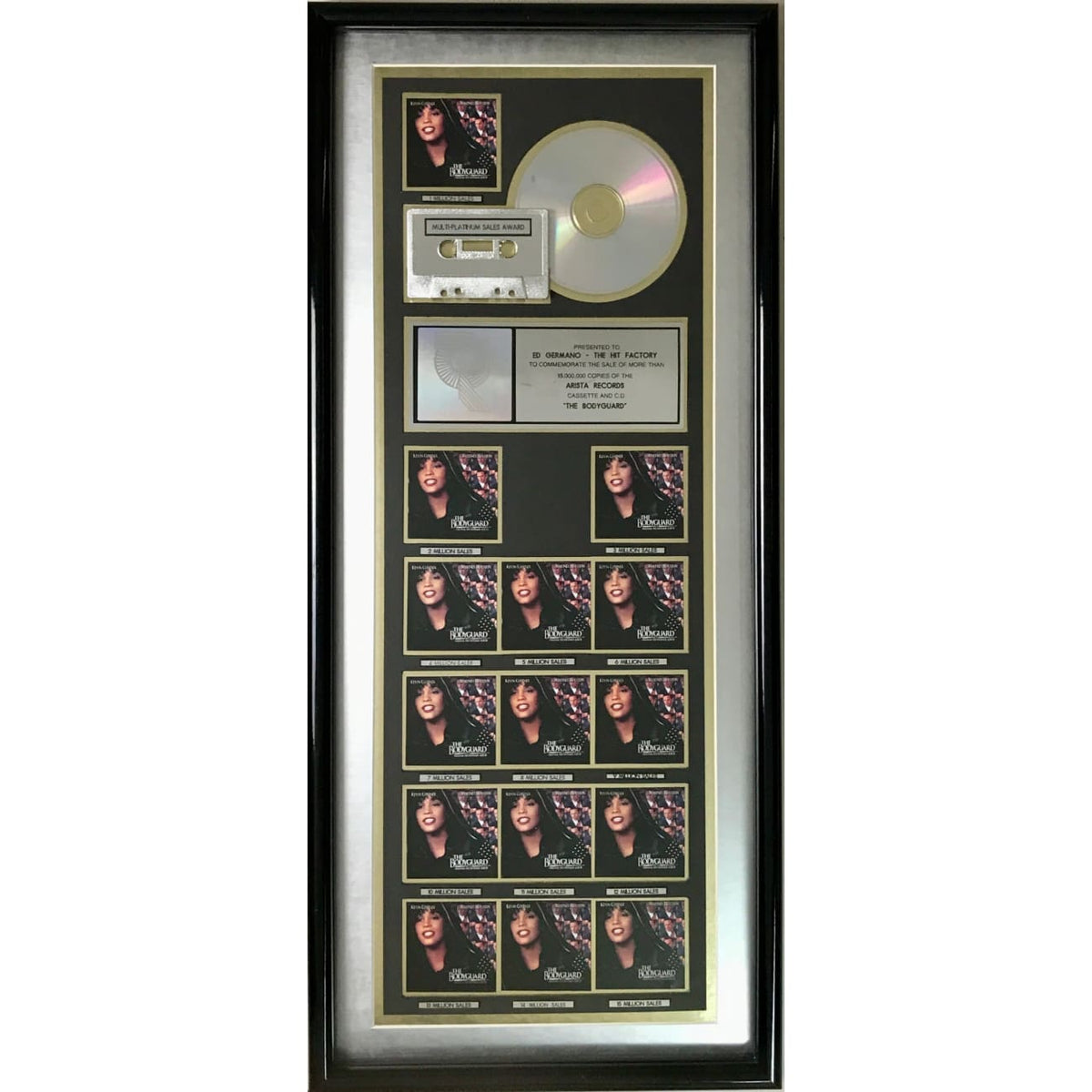 musicgoldmine.com - Whitney Houston The Bodyguard Soundtrack RIAA 15x Multi-Platinum Album Award ...