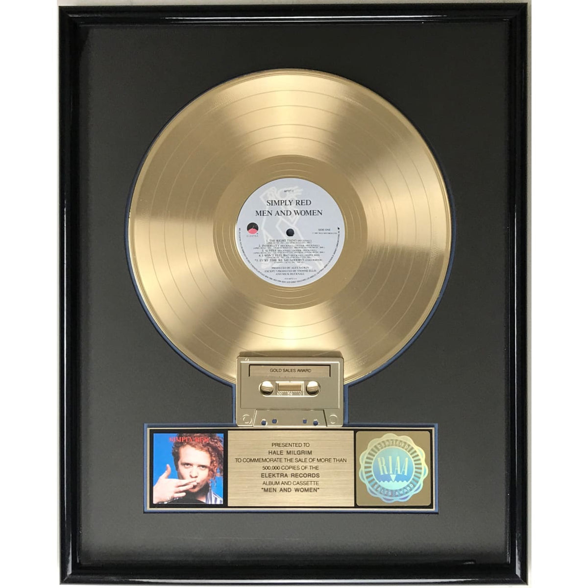 musicgoldmine.com - Simply Red Men And Women RIAA Gold LP Award – MusicGoldmine.com
