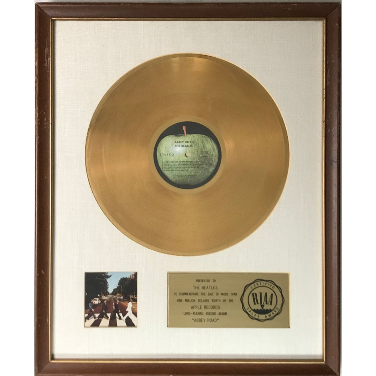 musicgoldmine.com - Beatles Abbey Road RIAA Gold Album Award presented ...