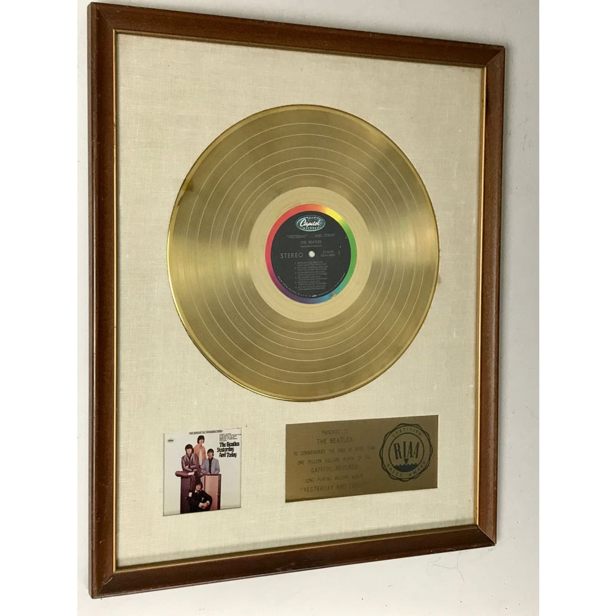 musicgoldmine.com - Beatles Yesterday And Today RIAA Gold LP Award presented to the Beatles ...