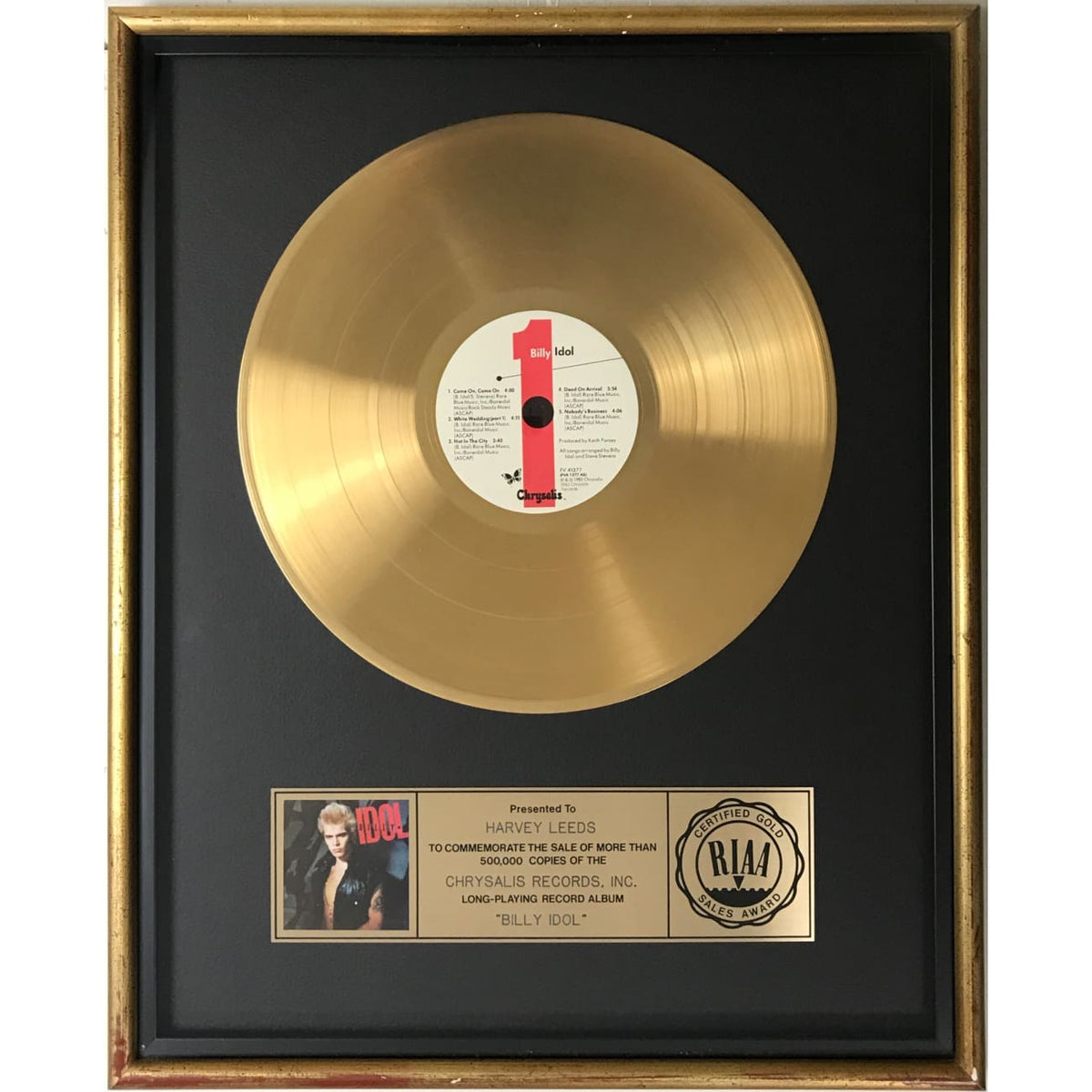 musicgoldmine.com - Billy Idol debut RIAA Gold Album Award ...