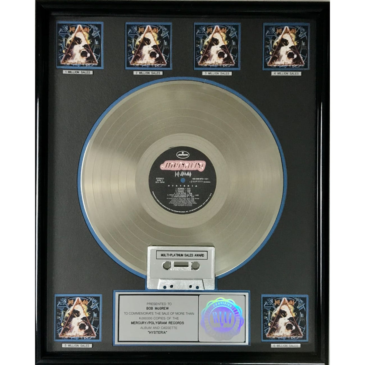 musicgoldmine.com - Def Leppard Hysteria RIAA 6x Multi-Platinum Album ...