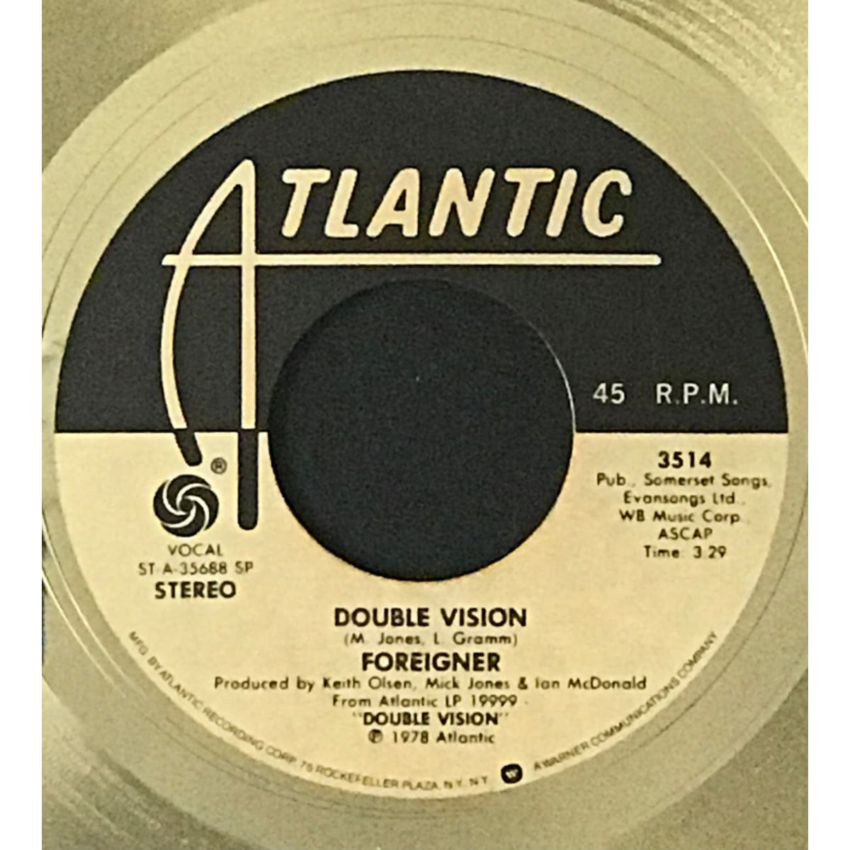 musicgoldmine.com - Foreigner "Double Vision" RIAA Gold Single Award ...