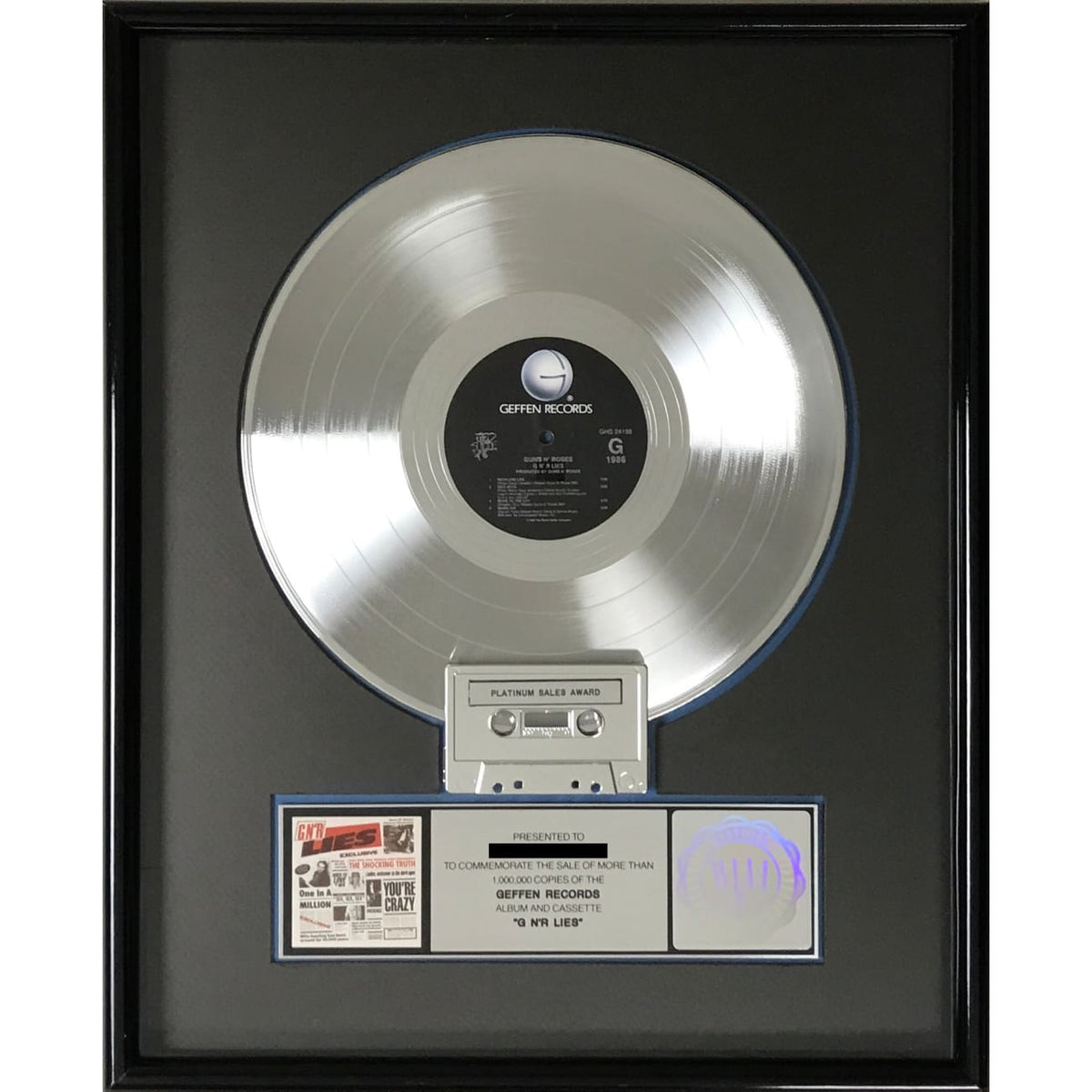 musicgoldmine.com - Guns N' Roses G N'R Lies RIAA Platinum LP Award – MusicGoldmine.com