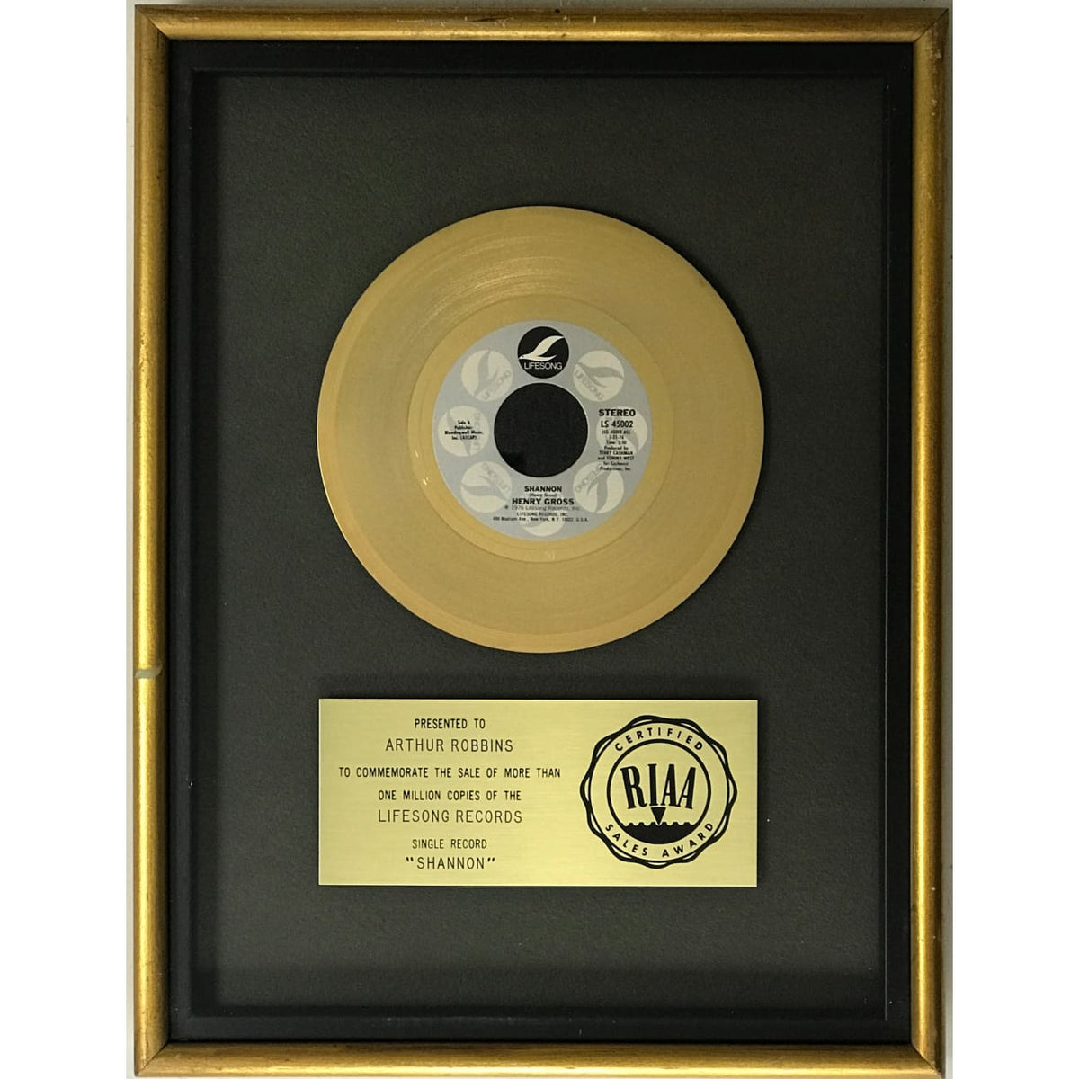 musicgoldmine.com - Henry Gross "Shannon" RIAA Gold Single Award ...