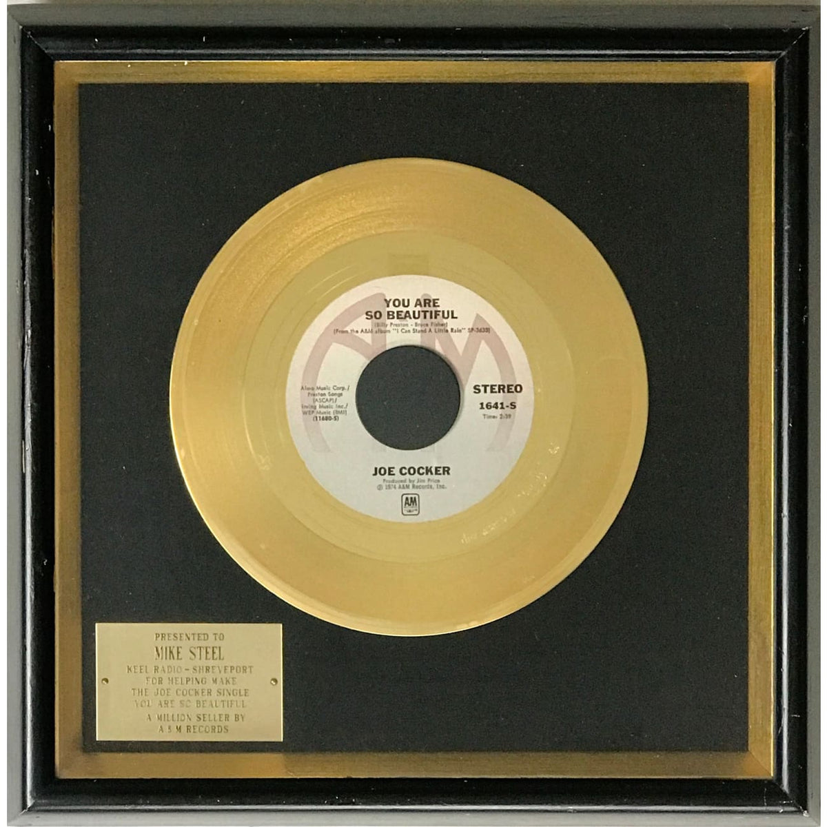 musicgoldmine.com - Joe Cocker "You Are So Beautiful" 1975 Disc Award ...