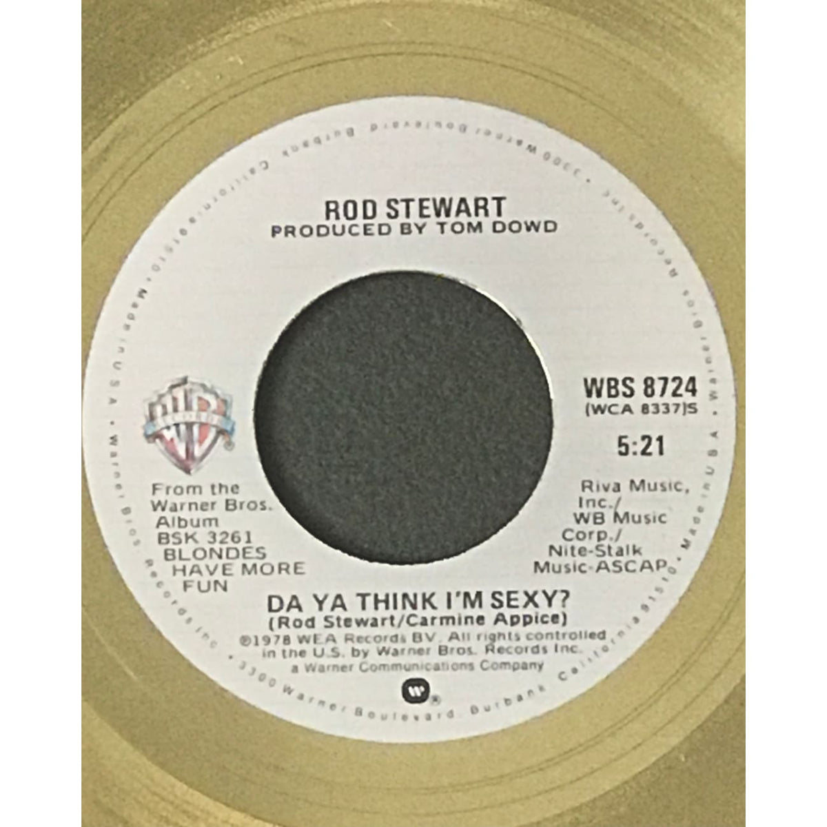 musicgoldmine.com - Rod Stewart Da Ya Think I’m Sexy RIAA Single Award ...
