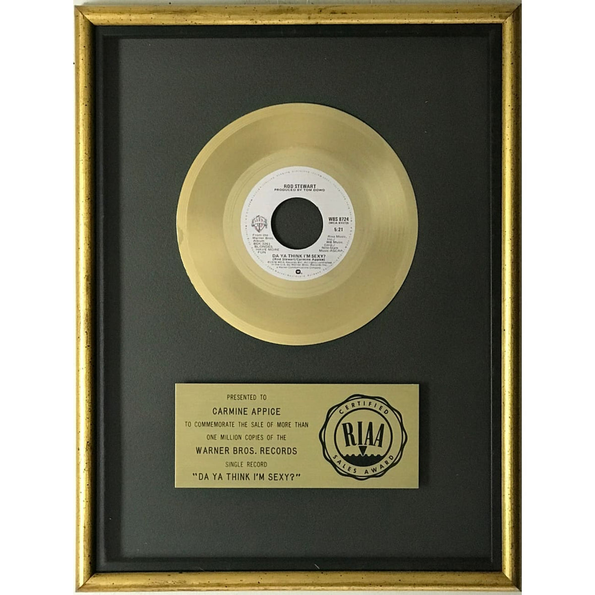 musicgoldmine.com - Rod Stewart Da Ya Think I’m Sexy RIAA Single Award ...