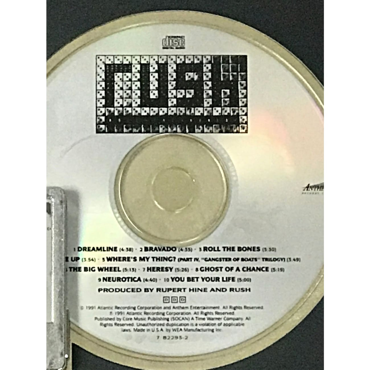 musicgoldmine.com - Rush Roll The Bones RIAA Platinum Album Award ...