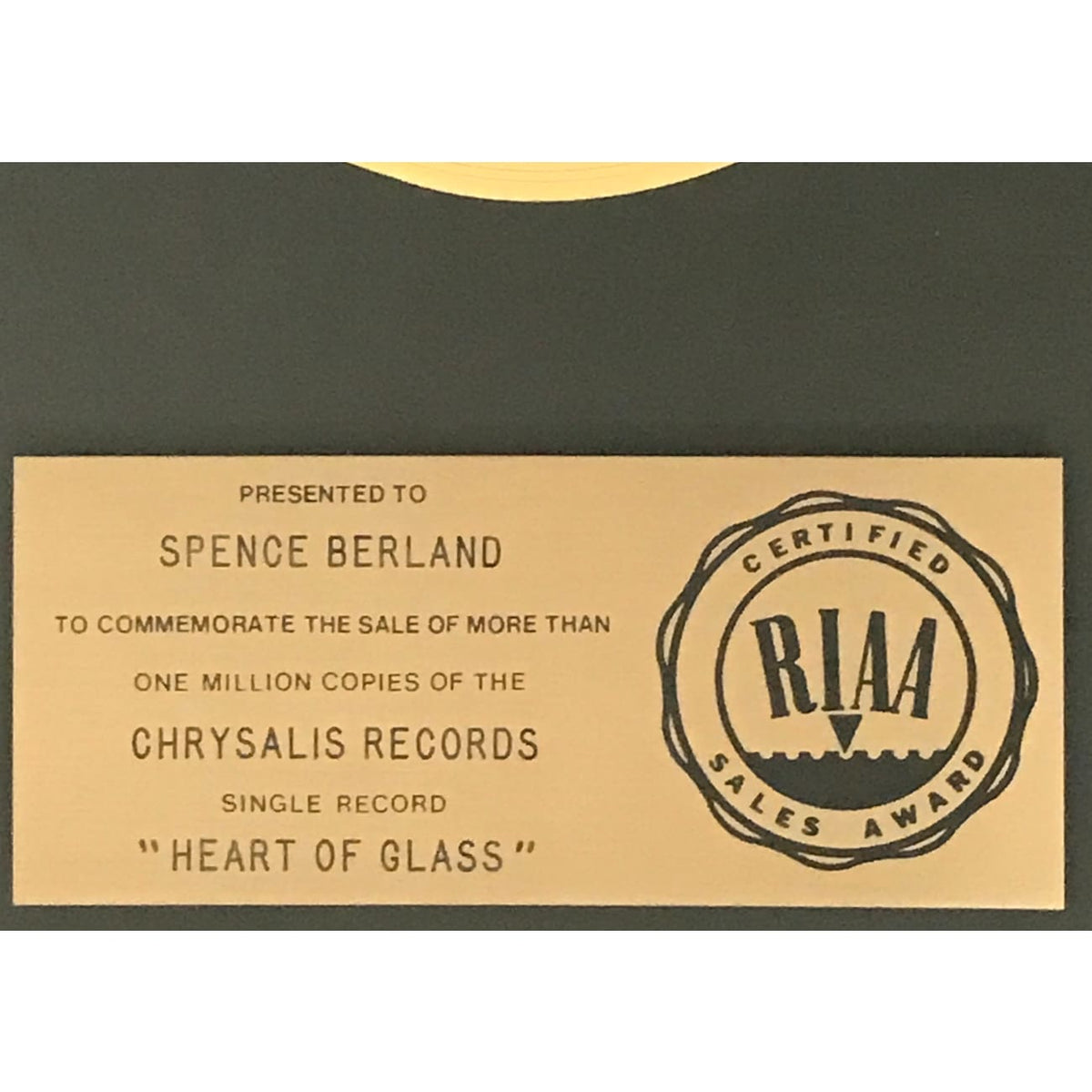 musicgoldmine.com - Blondie Heart Of Glass RIAA Gold Single Award ...