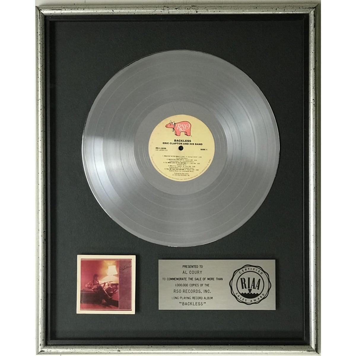 musicgoldmine.com - Eric Clapton Backless RIAA Platinum Album Award – MusicGoldmine.com