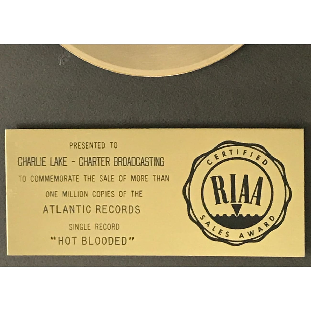 musicgoldmine.com - Foreigner Hot Blooded RIAA Gold Single Award ...