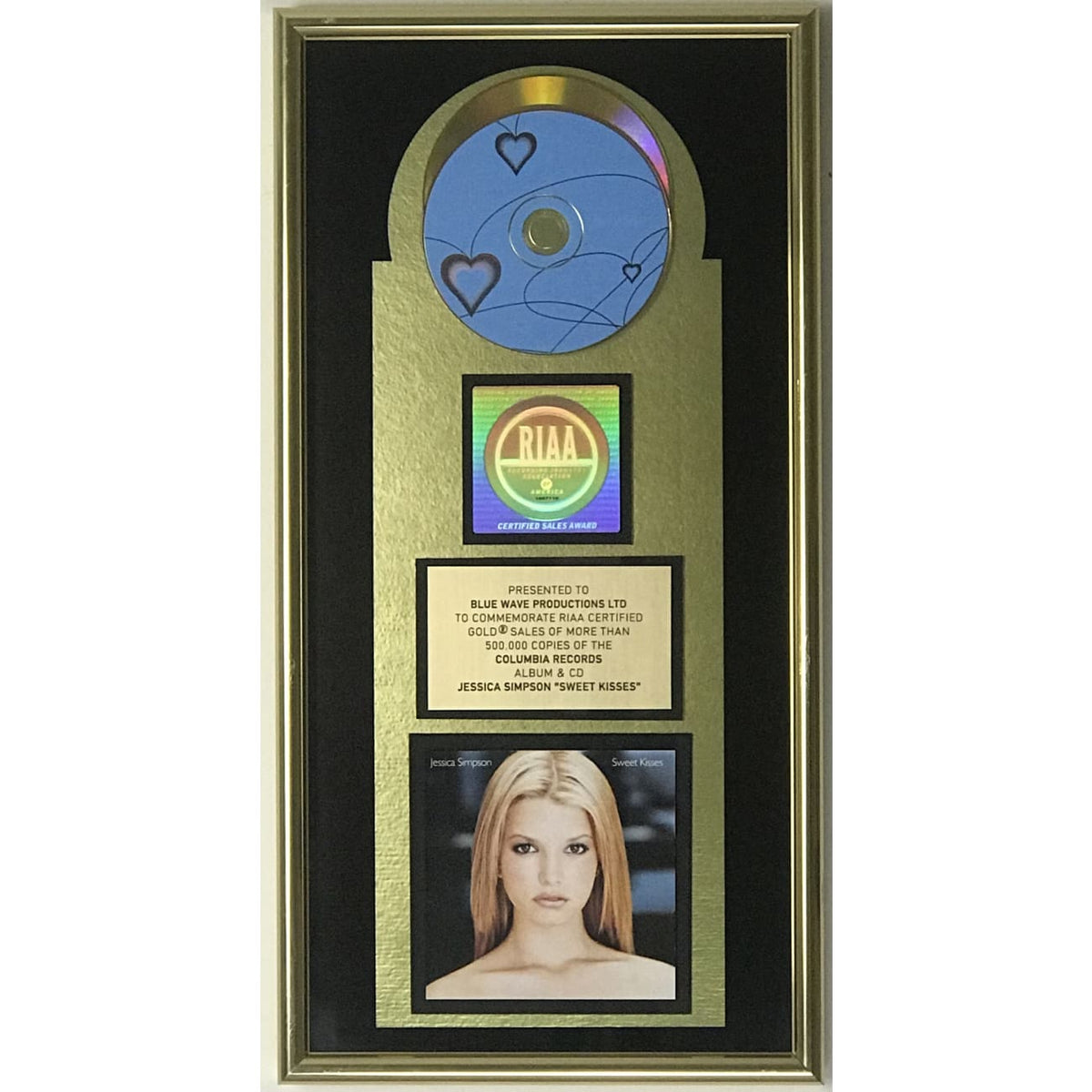 Jessica Simpson Sweet Kisses RIAA Gold Album Award – MusicGoldmine.com