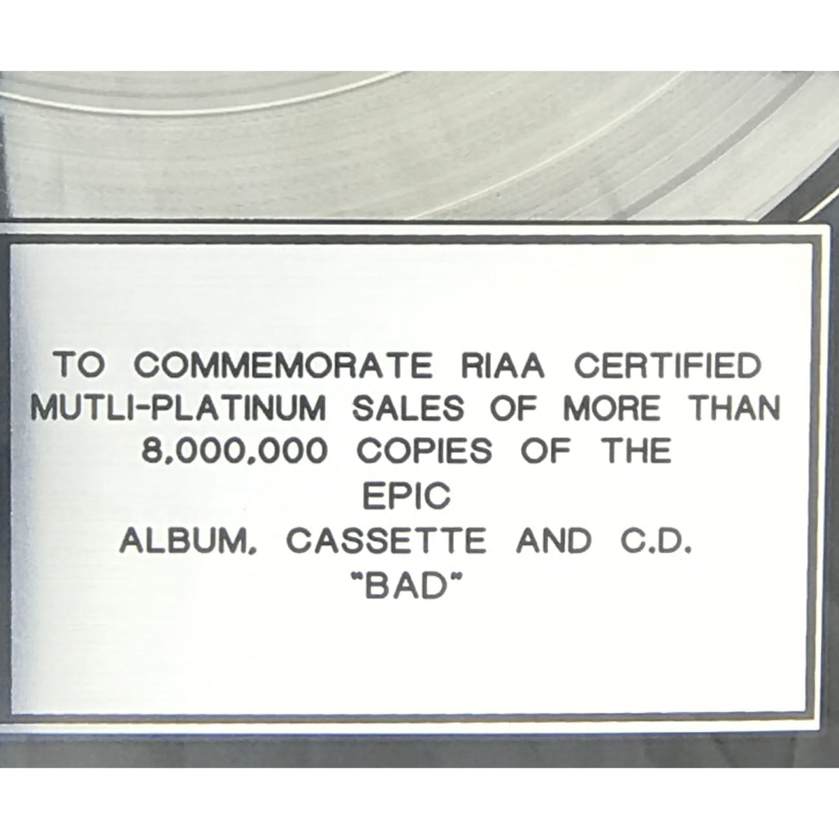 Michael Jackson Bad RIAA 8x Platinum Award - RARE – MusicGoldmine.com