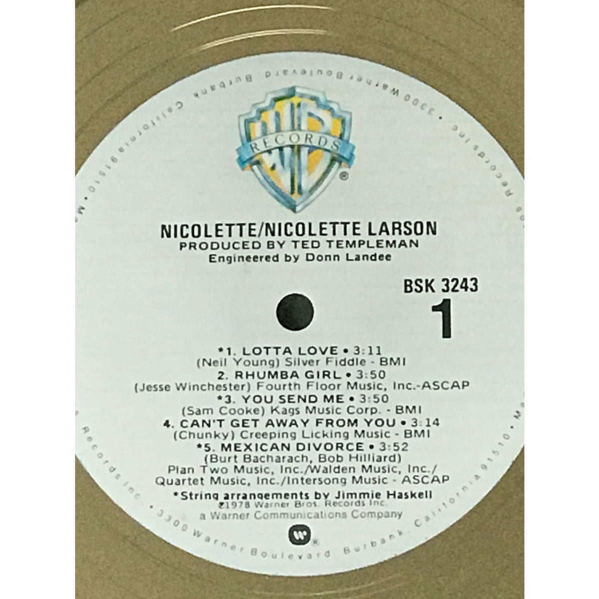 musicgoldmine.com - Nicolette Larson Nicolette RIAA Gold LP Award ...