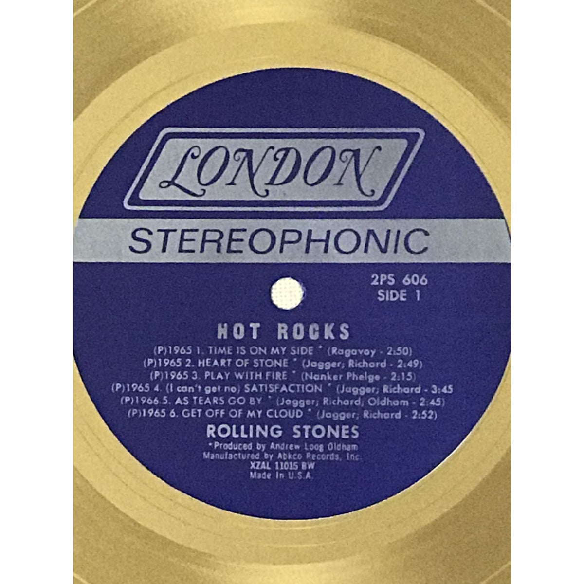 Rolling Stones Hot Rocks White Matte RIAA Gold Album Award presented t ...