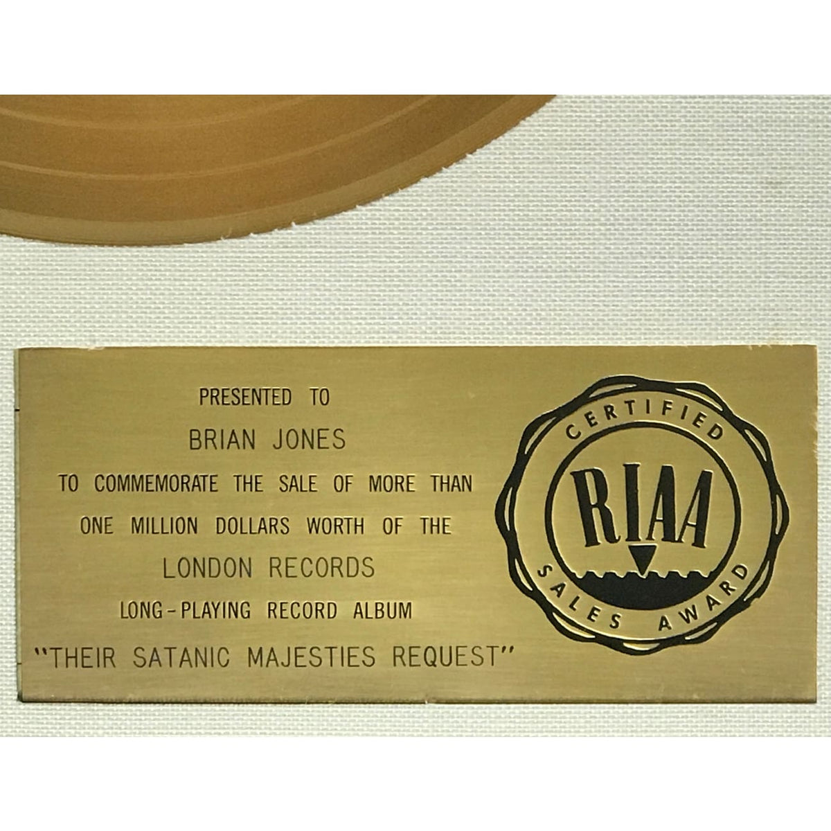 musicgoldmine.com - Rolling Stones Their Satanic Majesties Request RIAA Gold Album Award ...