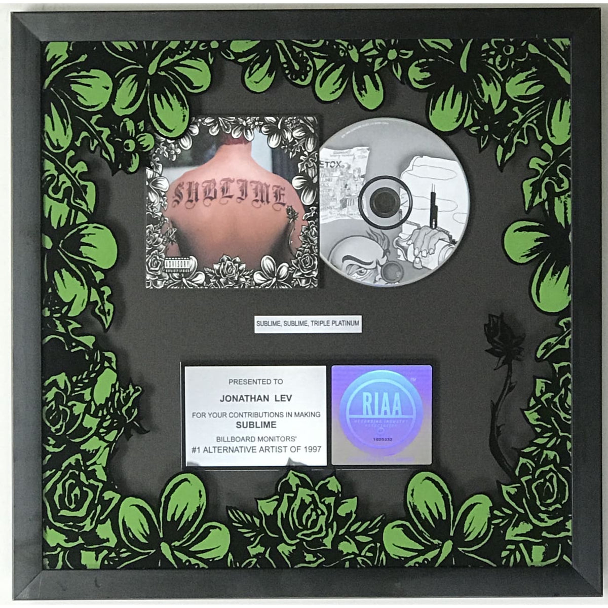 Sublime self-titled RIAA 3x Multi-Platinum Award – MusicGoldmine.com