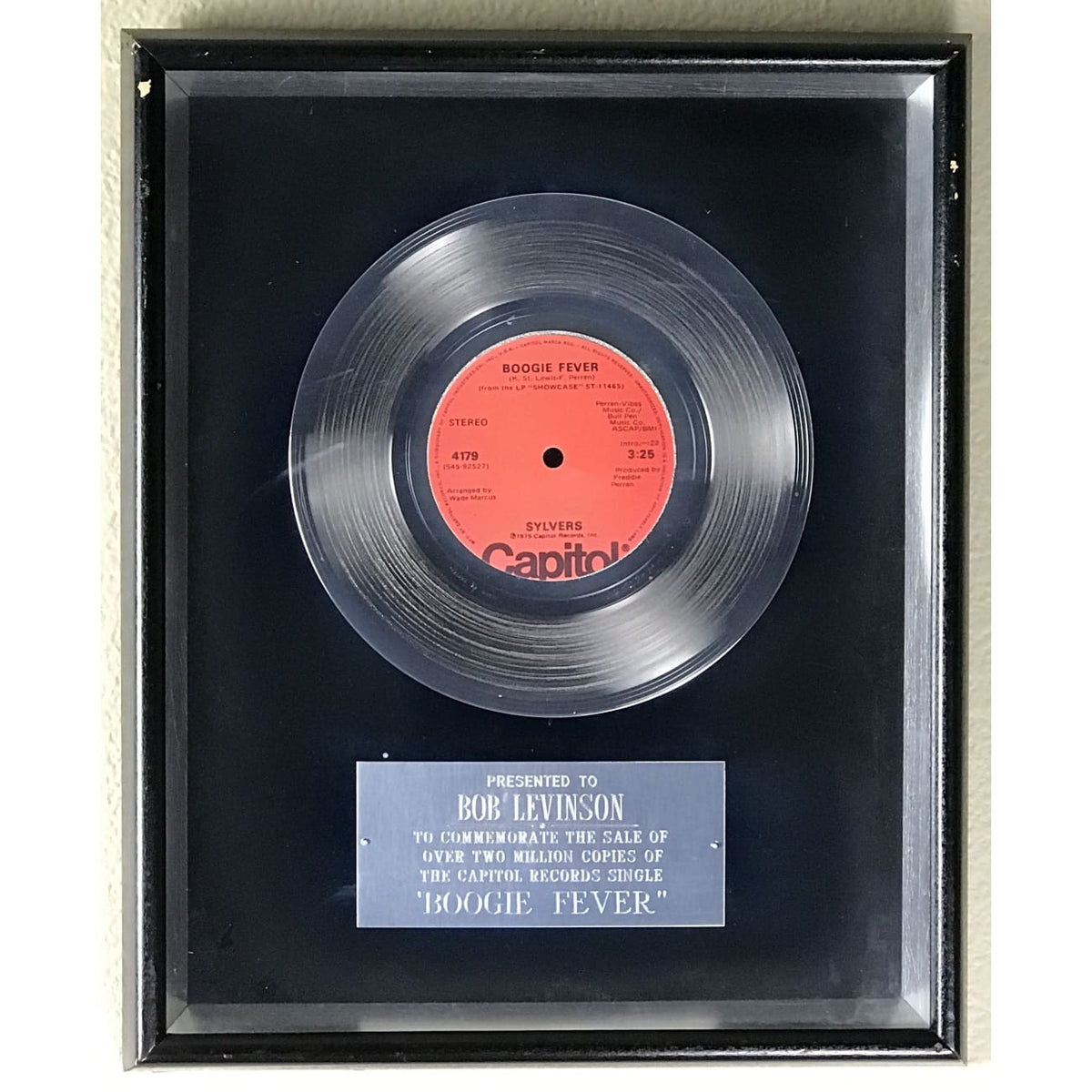 The Sylvers "Boogie Fever" 1976 Label Award – MusicGoldmine.com