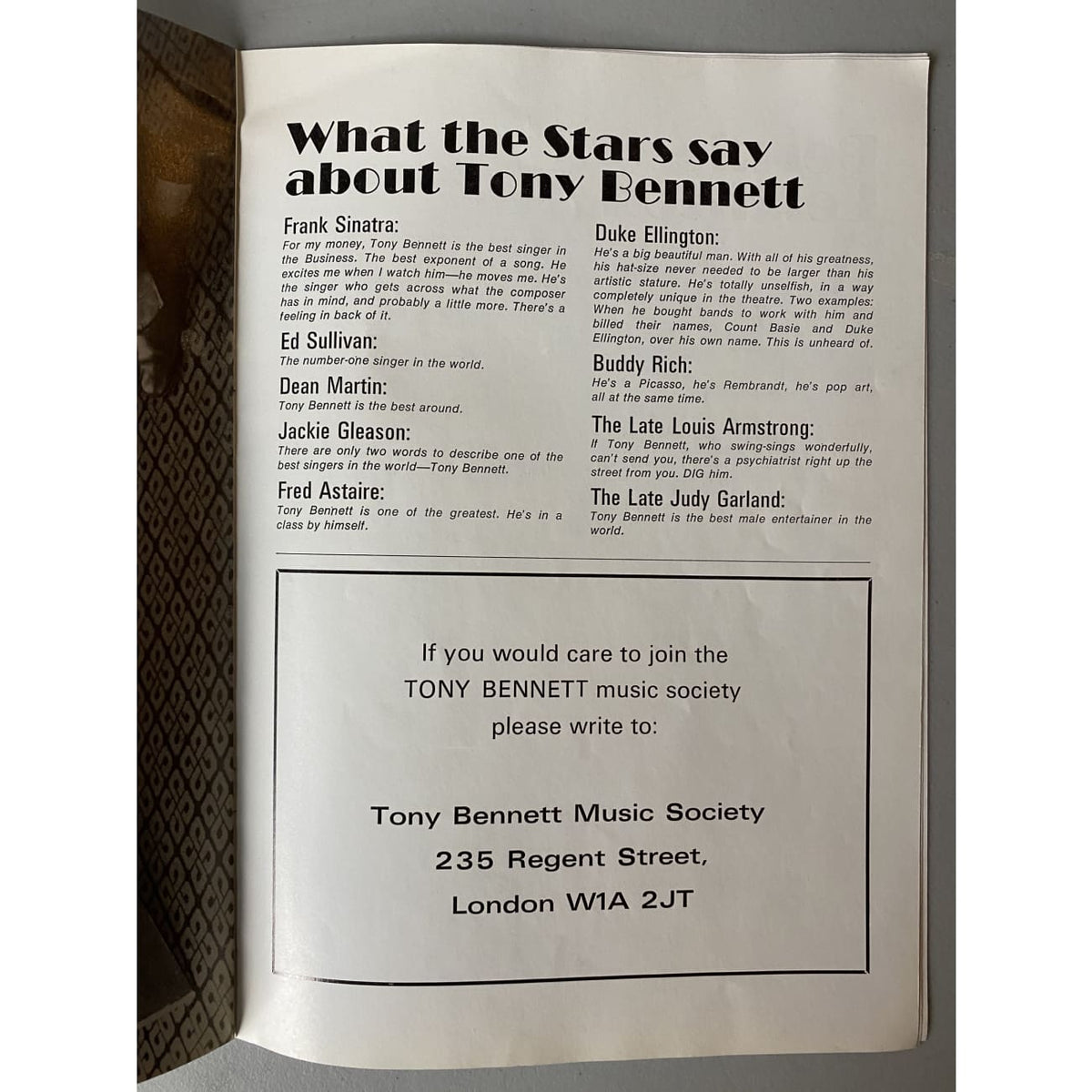 Tony Bennett 1970s Tour Program – MusicGoldmine.com