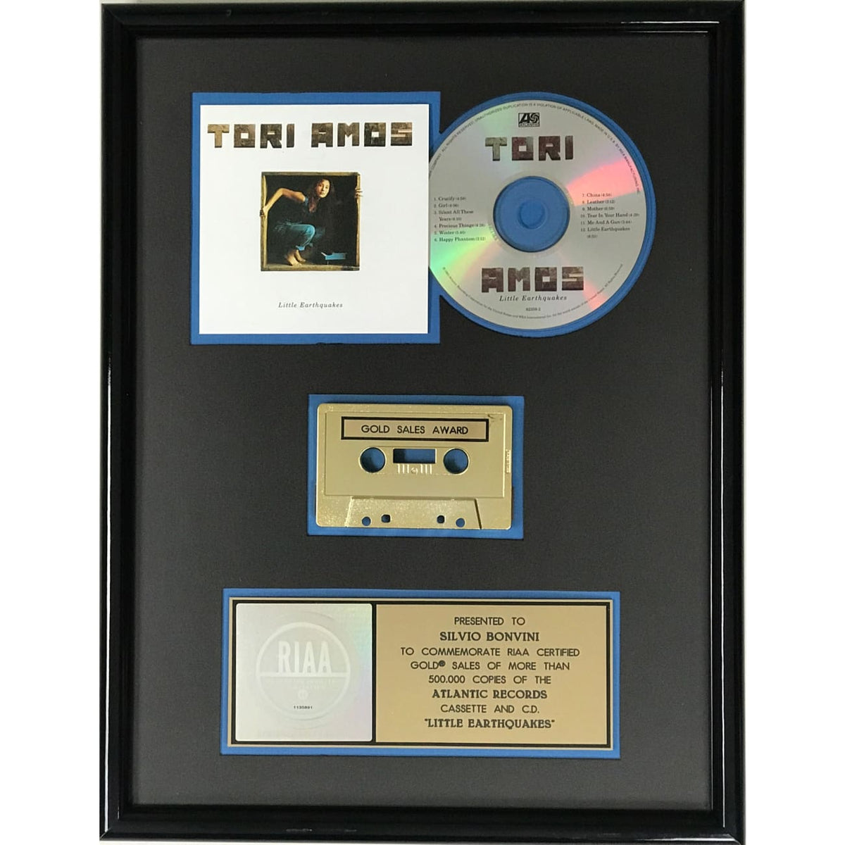 musicgoldmine.com - Tori Amos Little Earthquakes RIAA Gold Album Award ...