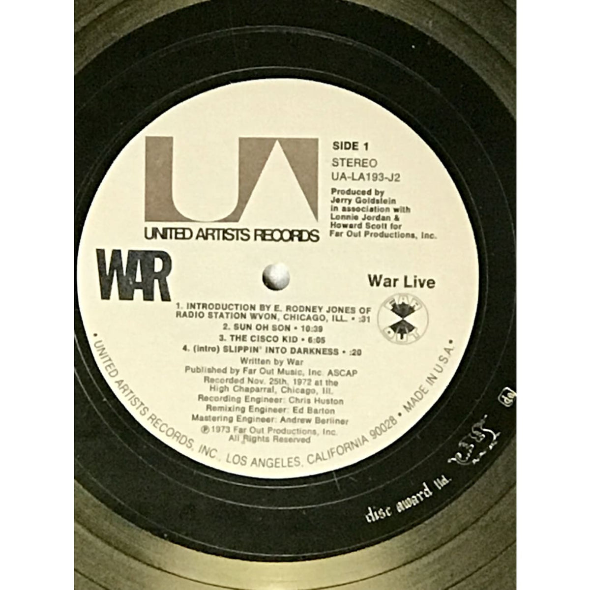 War Live White Matte RIAA Gold LP Award - RARE – MusicGoldmine.com