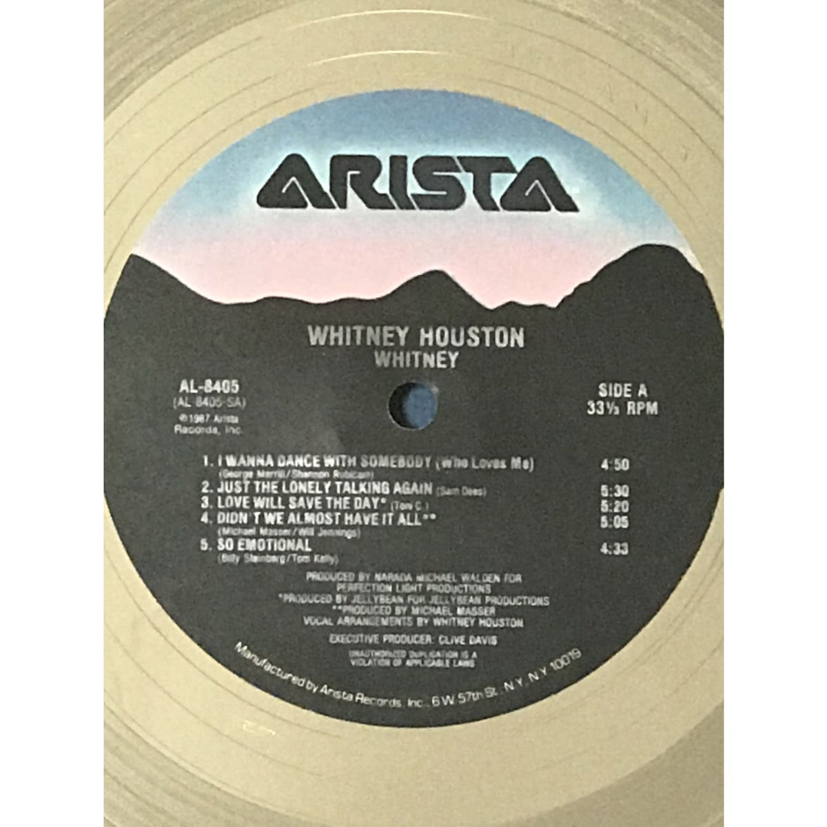 Whitney Houston 2nd album Whitney RIAA 5x Multi-Platinum Album Award ...